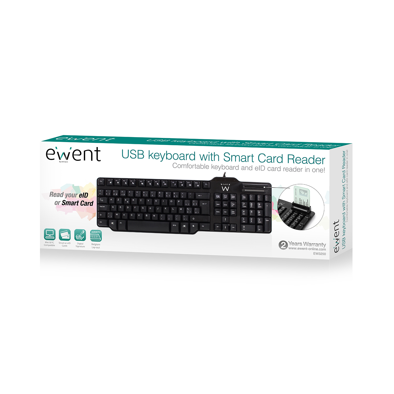 eIDkaartlezer.be: Ewent Azerty USB Keyboard met eID lezer (EW3250)